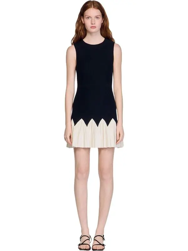 Sandro Two-tone Knit Mini Dress - Black/ecru