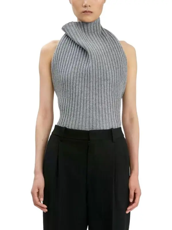 Victoria Beckham Ribbed Halter Neck Top - Grey