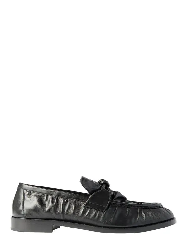 Bottega Veneta Astaire Knotted Crinkled-leather Loafers - Black