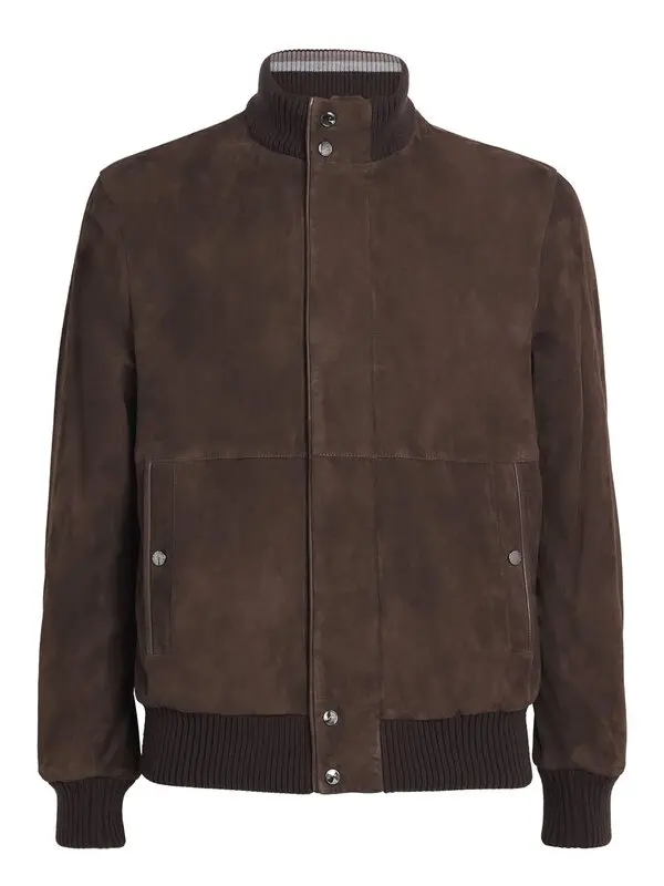 Paul & Shark Aqualeather Suede Bomber Jacket - Brown
