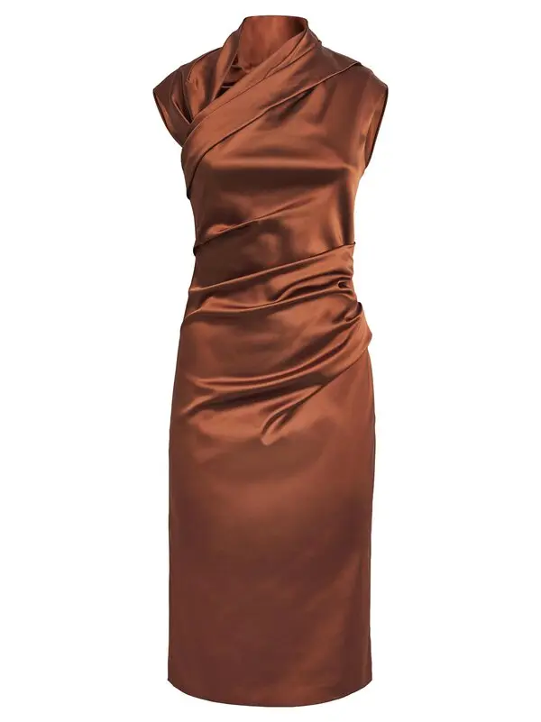 Max Mara Satin Ruched Knee-length Dress - Brown