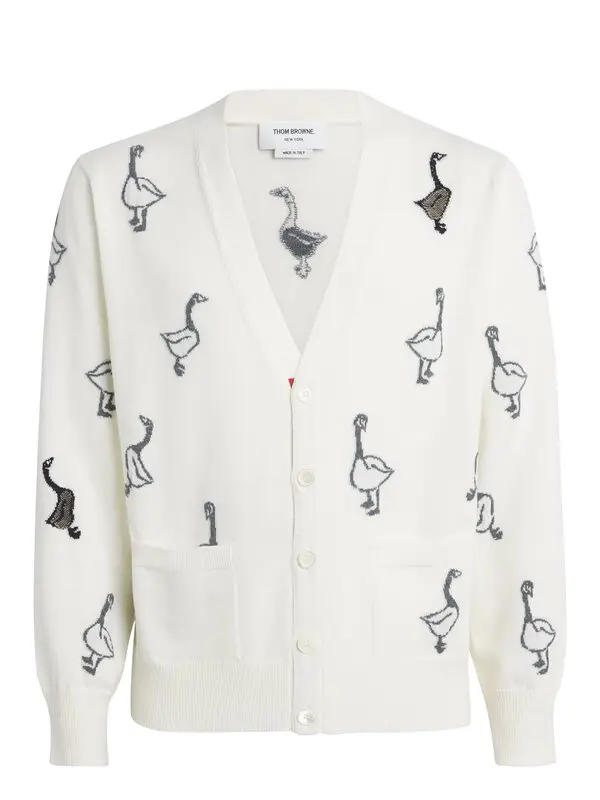 Thom Browne Virgin Wool-cotton Geese Cardigan - White