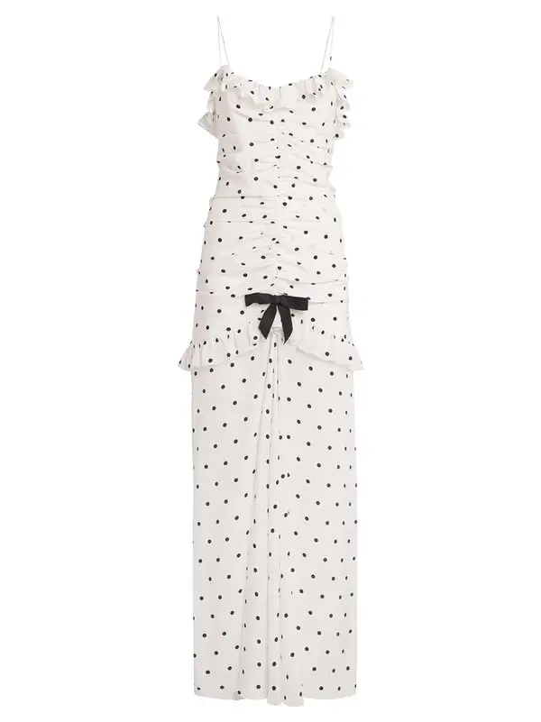 Alessandra Rich Silk Polka Dot Maxi Dress - White