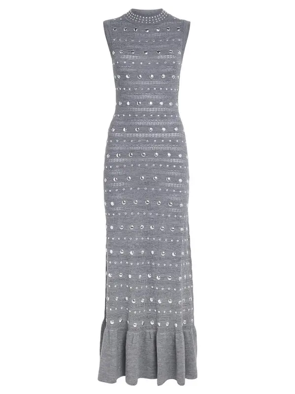 Sandro Wool-blend Studded Maxi Dress - Black