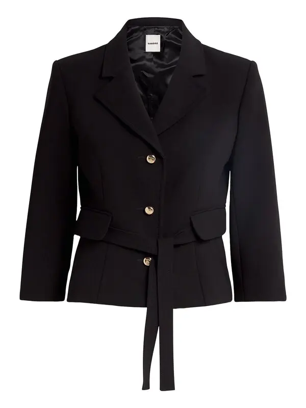 Sandro Cropped Belted Blazer - Black