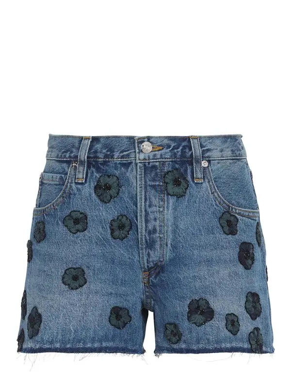 FRAME Embellished Denim Hang Shorts - Blue
