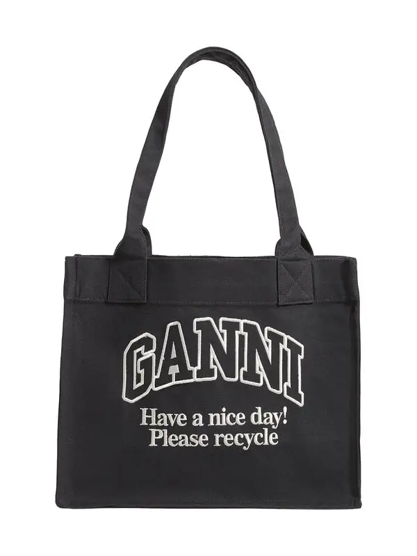 GANNI Large Recycled Cotton Tote Bag - Black