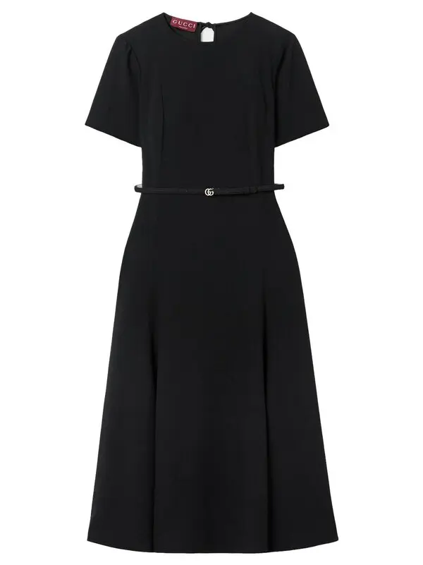 Gucci Belted Crepe Midi Dress - Black