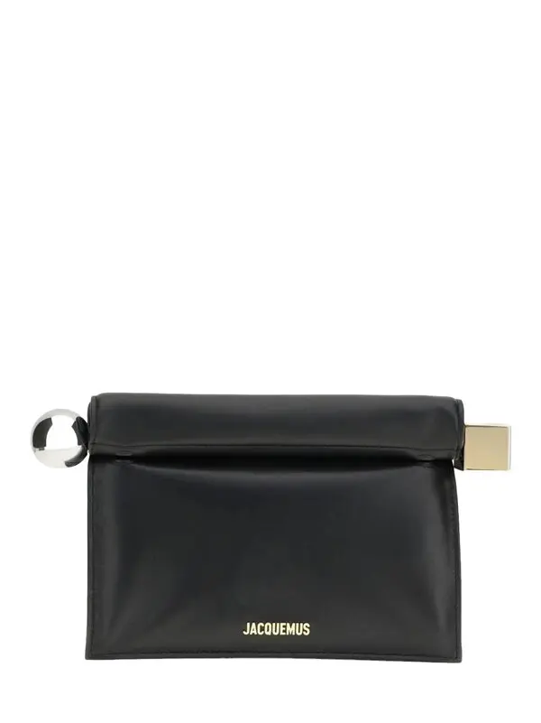 Jacquemus Rond Carré Handheld Clutch In Smooth Lamb Leather With Logo - Black