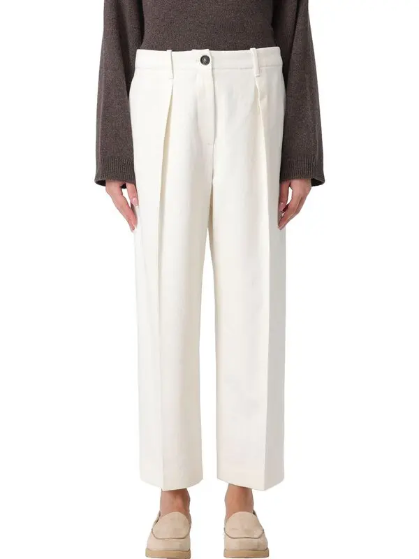 Brunello Cucinelli Flat Front Pleated Trousers - White