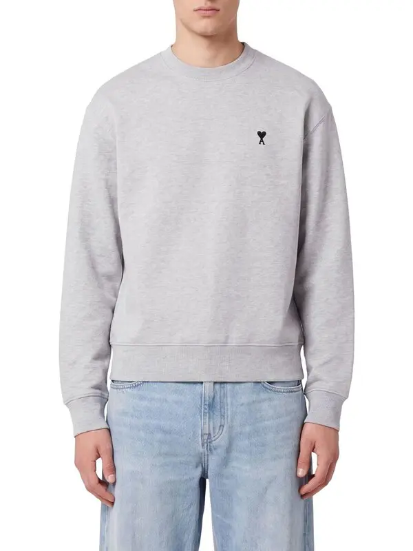 AMI Paris Cotton Crewneck Sweatshirt With Logo - Grey 1