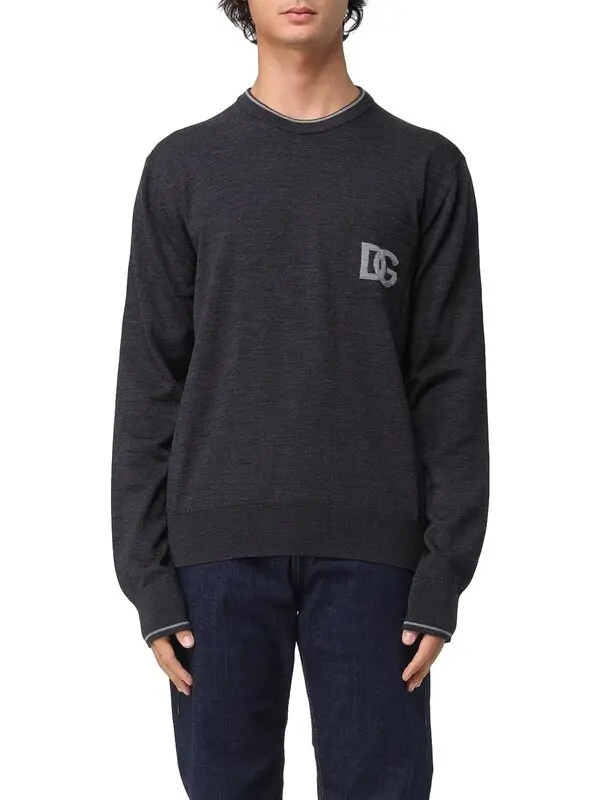 Dolce & Gabbana Crew Neck Sweater With Pocket Detail - Grey