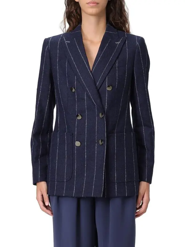 Max Mara Striped Double-breasted Jacket - Blue
