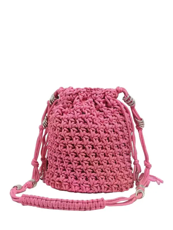 Bimba Y Lola Crochet Drawstring Bucket Bag - Pink