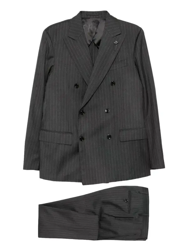 LARDINI Pinstripe Double-breasted Suit - Grey