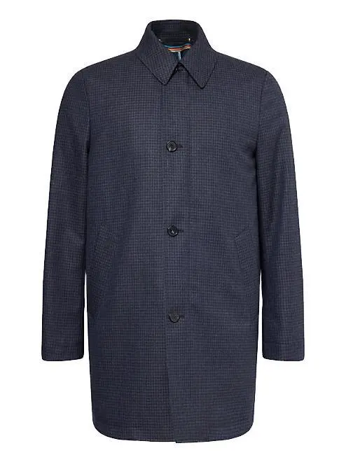 Paul Smith Dogtooth-pattern Wool Coat With Gilet - Navy