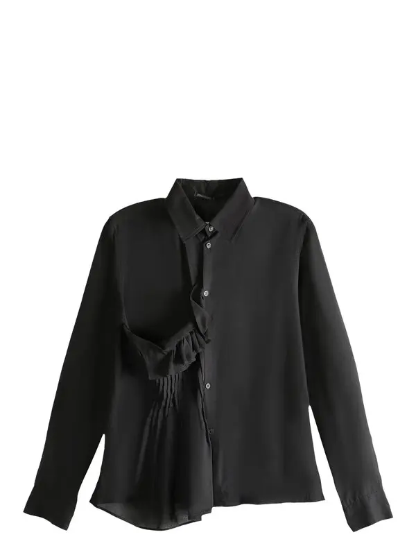 Yohji Yamamoto R Front Pintuck Blouse Top - Black