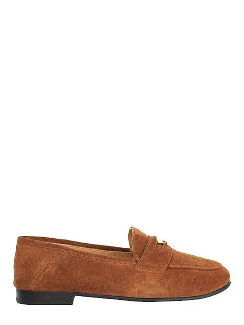 DUNE Flat Suede Loafers - Dark Tan Suede