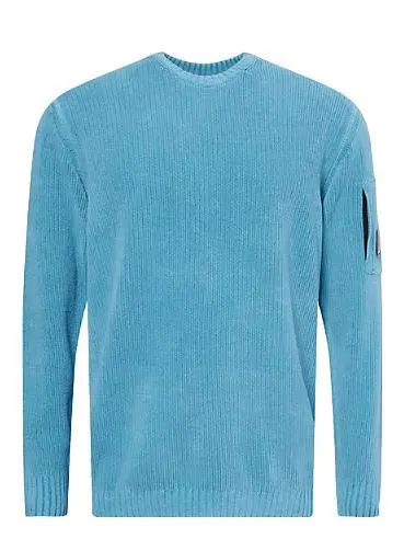 C.P. COMPANY Brand-patch Crewneck Chenille Jumper - Aegean Blue