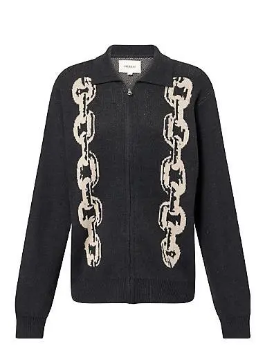 HERESY Chain Polo-collar Cotton-knit Cardigan - Black