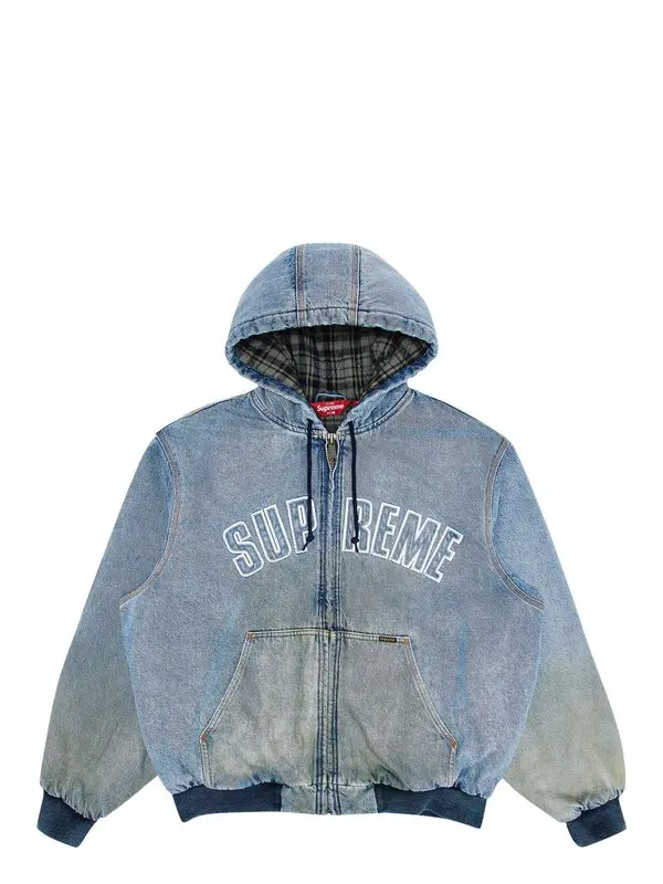 Supreme Reflective Arc Hooded Denim Work Jacket - Blue