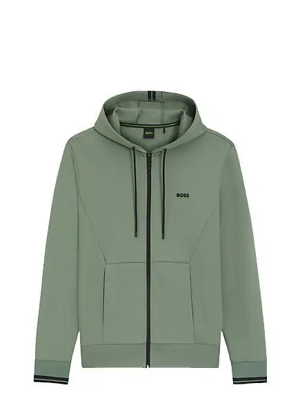 Hugo Boss Branded Zip-up Stretch-jersey Hoody - Open Green
