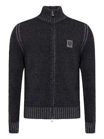 Belstaff Logo-patch Ribbed Wool Cardigan - Black / Tornado Grey