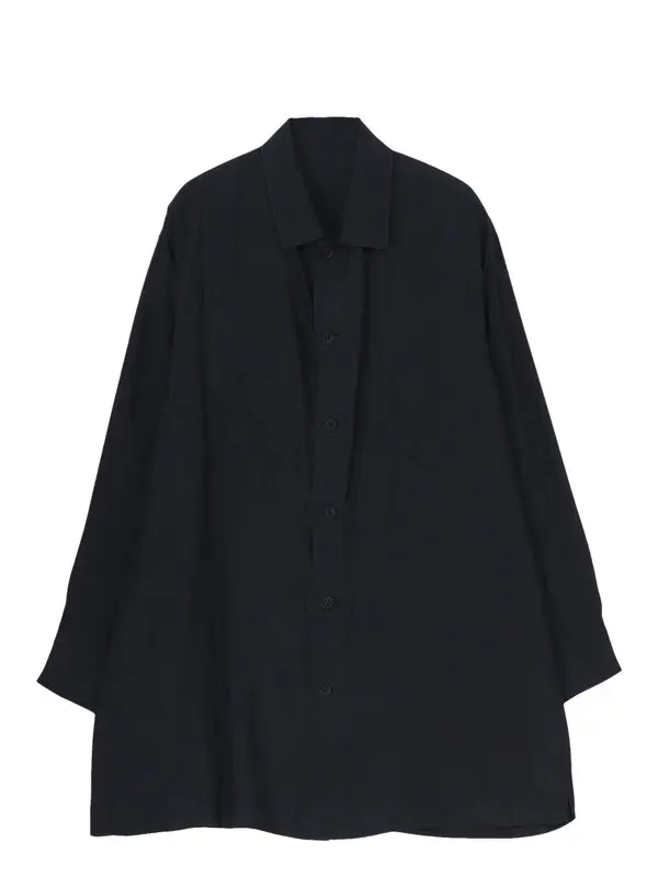YOHJI YAMAMOTO POUR HOMME Open Collar Pleated Blouse - Black