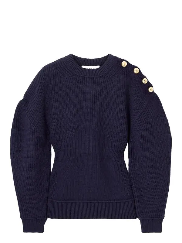 LANVIN Button-detailed Ribbed Wool Sweater - Blue