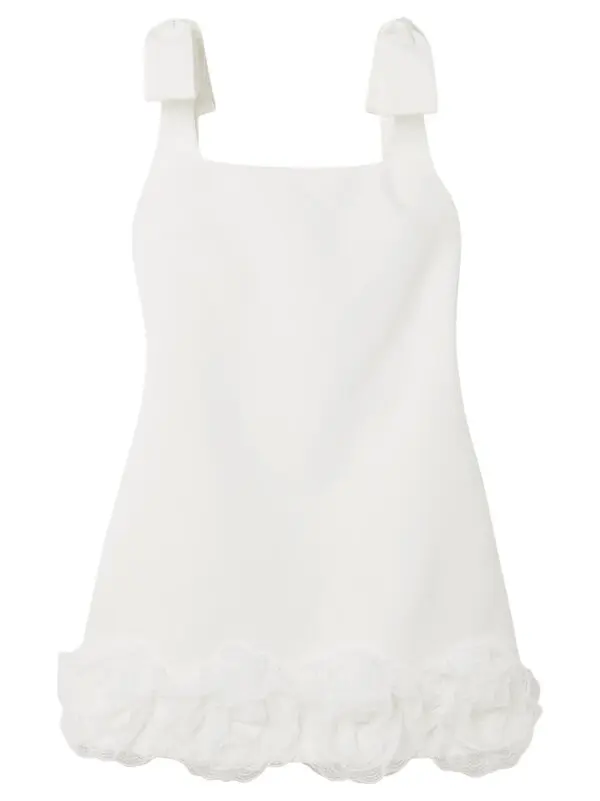 SELF-PORTRAIT Bow-detailed Lace-trimmed Crepe Mini Dress - White
