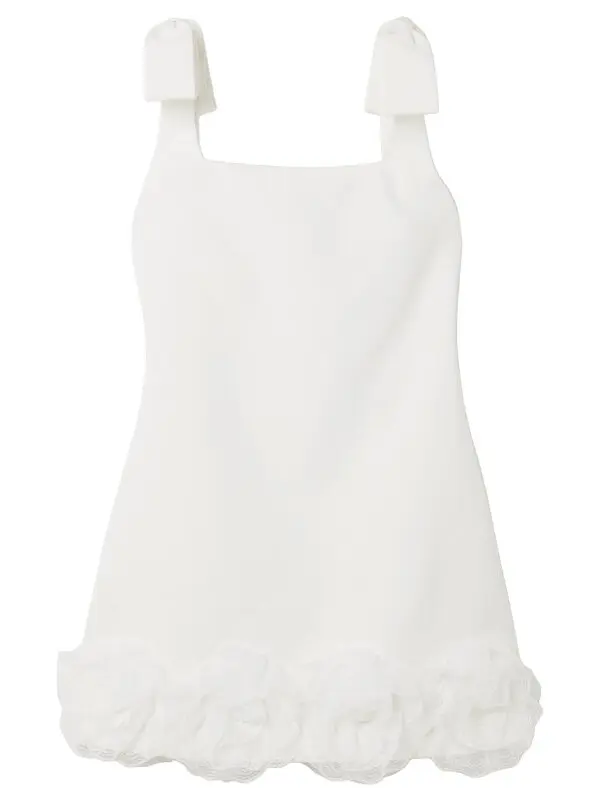 SELF-PORTRAIT Bow-detailed Lace-trimmed Crepe Mini Dress - White