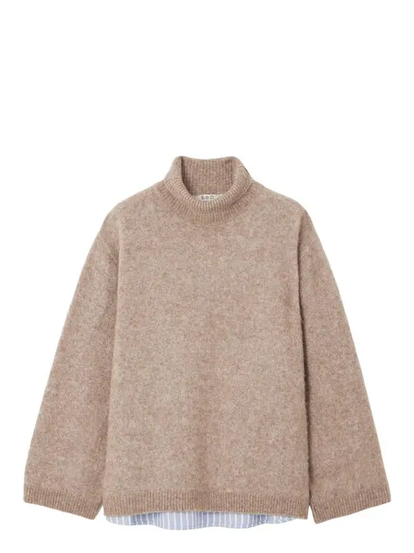 Sea Checked Cotton-blend Trimmed Knitted Turtleneck Sweater - Brown