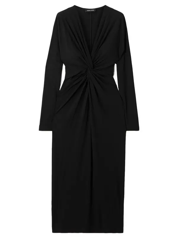 ANINE BING Mathilde Twist-front Jersey Midi Dress - Black