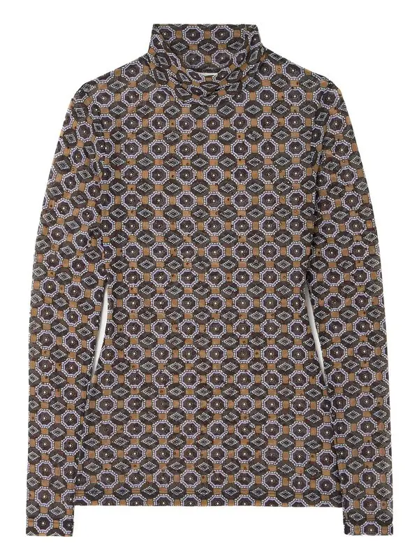 Dries Van Noten Crystal-embellished Printed Turtleneck Top - Brown