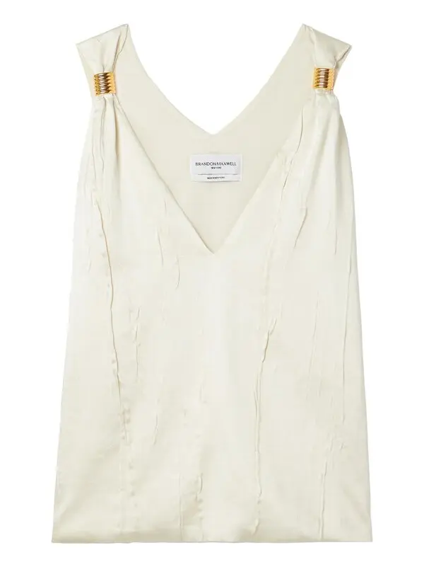 Brandon Maxwell The Drew Embellished Crinkled-satin Tank - Ivory