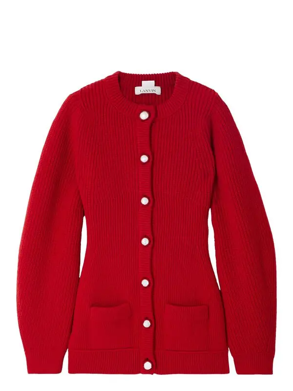 LANVIN Ribbed Wool Cardigan - Red