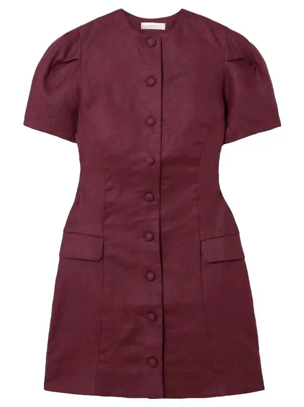 Faithfull The Brand Emma Linen Mini Dress - Burgundy