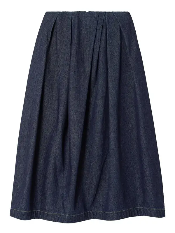 Dries Van Noten Gathered Denim Midi Skirt - Blue