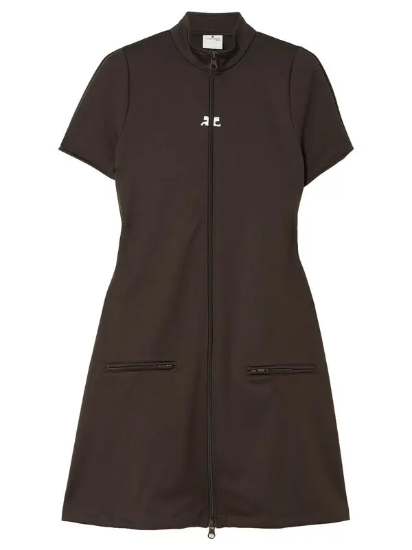 COURREGES Interlock Appliquéd Jersey Mini Dress - Brown