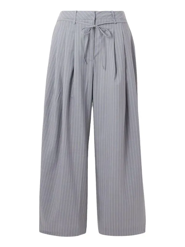 DEIJI STUDIOS Belted Striped Wool Straight-leg Pants - Gray