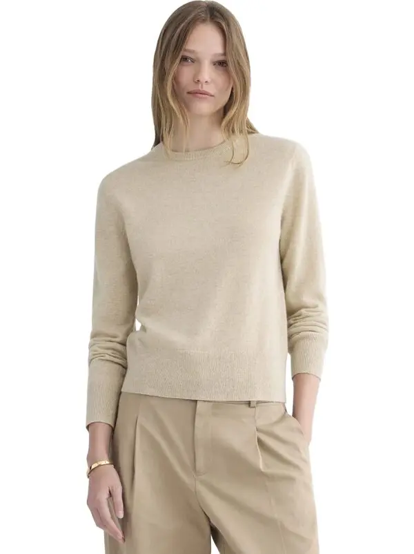 Everlane Cashmere Slim Crew Sweater - Heather Light Camel