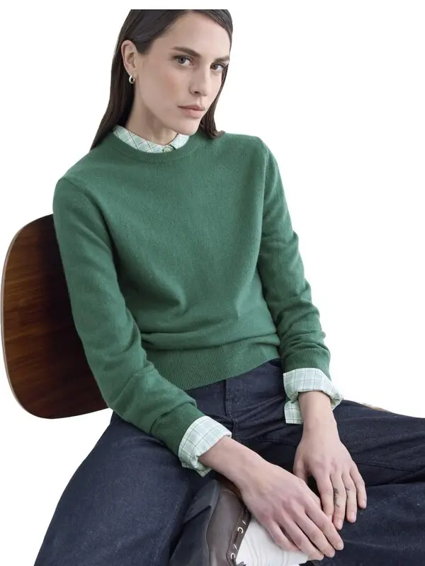 Everlane Cashmere Slim Crew Sweater - Hunter Green