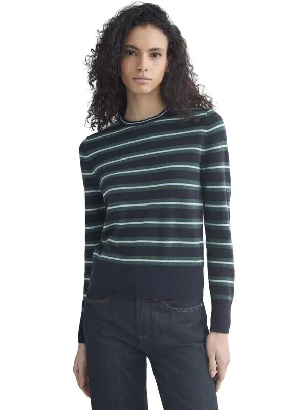Everlane Cashmere Slim Crew Sweater - Hunter Green/open Air Blue