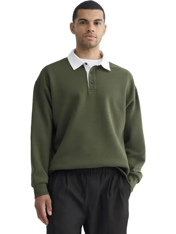 Everlane Luxe Fleece Rugby Polo Shirt - Dark Forest