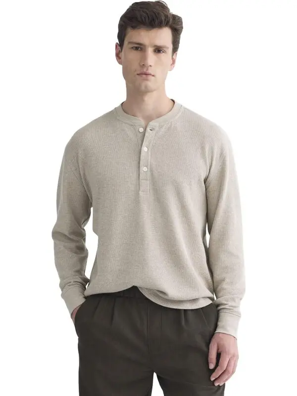 Everlane Cozy Waffle Henley Tee - Heathered Oatmeal