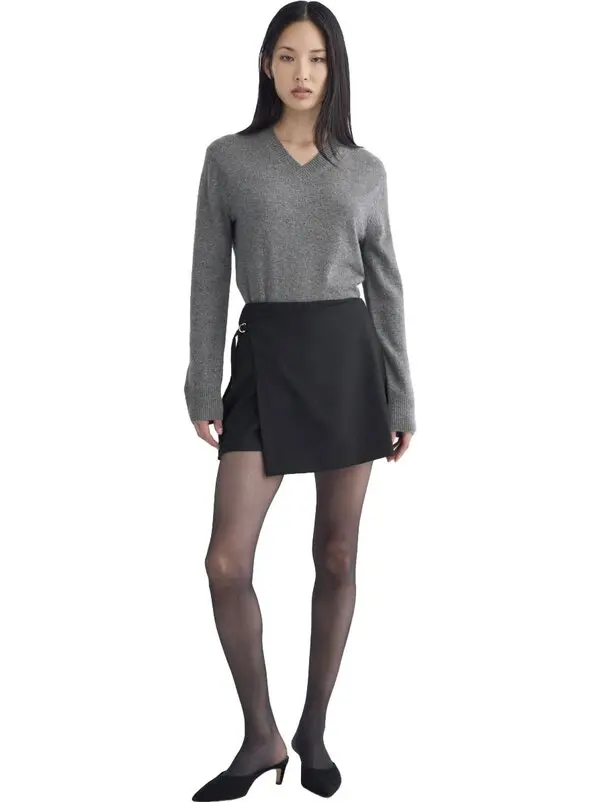 Everlane Wrap Mini Skort In Tailor Twill Wool - Black