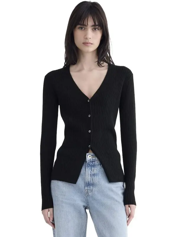 Everlane Cashmere Ribbed V-neck Cardigan - Black