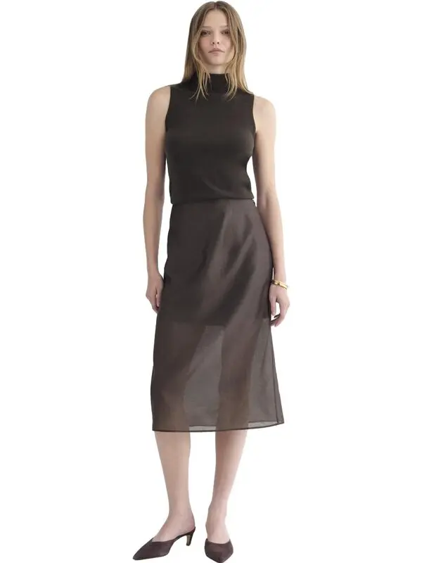 Everlane Cotton-silk Organza Midi Skirt - Dark Chocolate