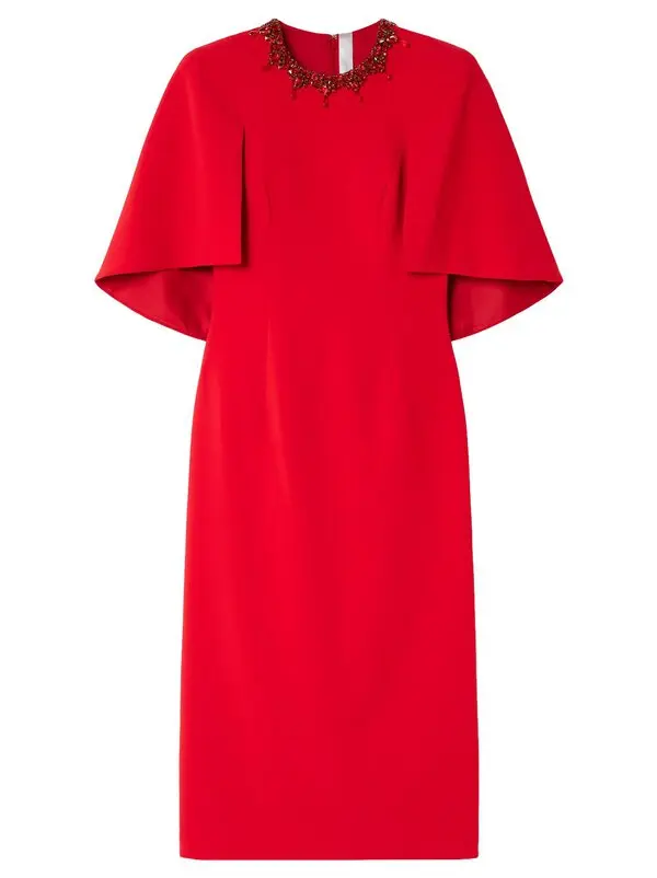 Jenny Packham Ursa Cape-effect Crystal-embellished Crepe Midi Dress - Red