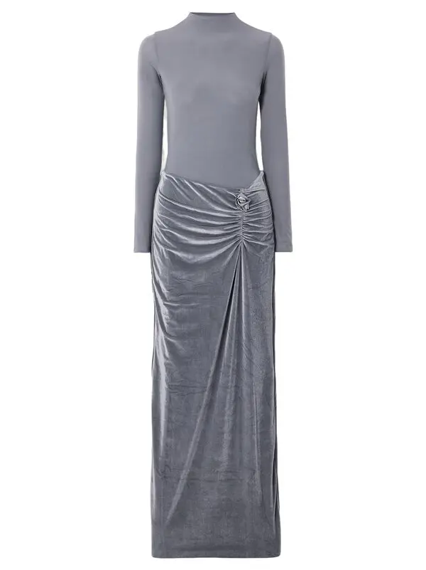 MAYGEL CORONEL Borelli Appliquéd Velvet Maxi Dress - Gray